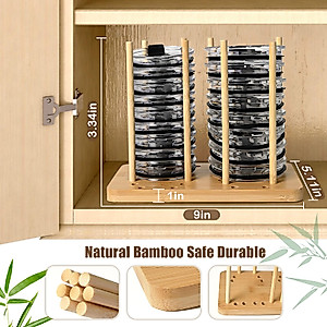 XIXUN Bamboo Tumbler Lid Organizer for Cabinet Extra Thick Base Holds Up to 20 Cups Lid Organizer Compatible with Bamboo Water Bottle Lid Holder Coffee Cup Lid Stacker Easy to Assemble