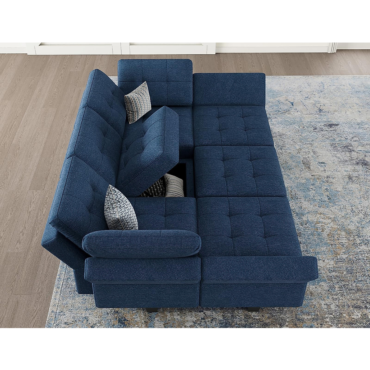 Belffin Modular Sleeper Sofa with Storage 6 Seat Sectional Couch Modular Sofa Bed for Living Room, Blue