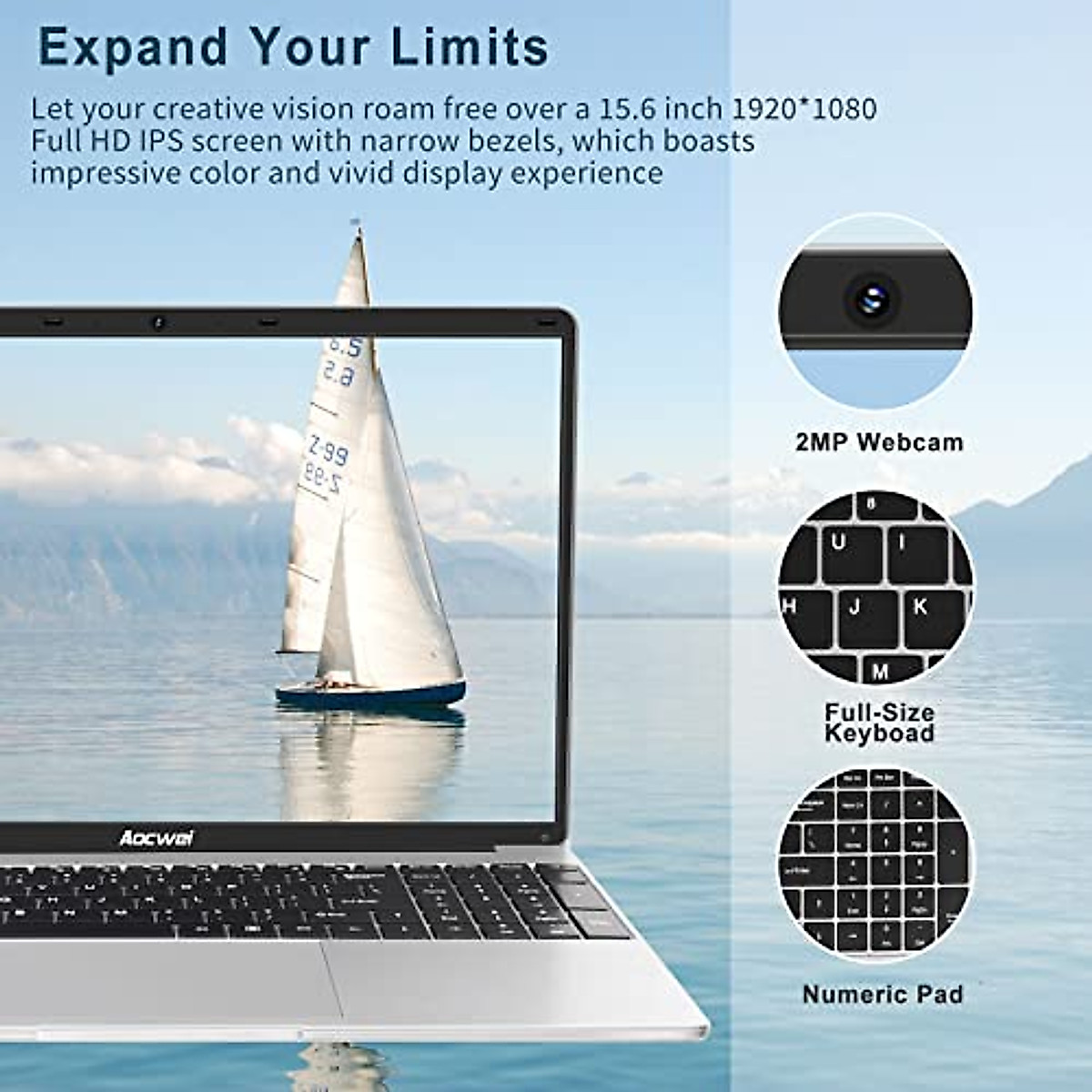 Ruzava/Aocwei 15.6" Laptop 6GB DDR4 128GB SSD Intel J4105 (Up to 2.5Ghz) 4-Core Win 10 PC 1920x1080 FHD Dual WiFi BT 4.2 Support 1TB SSD Expand with Wireless Mouse for Business-Silver