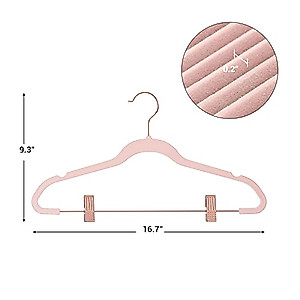SONGMICS 24 Pack Pants Hangers, 16.7 Inch Coat Hangers with Rose Gold Colored Movable Clips, Heavy-Duty, Non-Slip, Space-Saving, for Pants, Skirts, Dresses, Light Pink UCRF14PK24