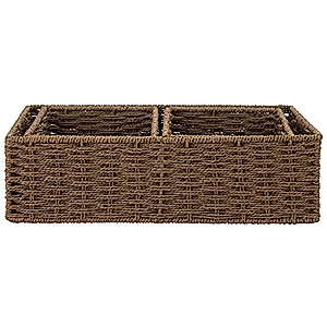 MyGift Brown Woven Small Storage Tray for Organizing, Multipurpose Nesting Basket Bin, Set of 3