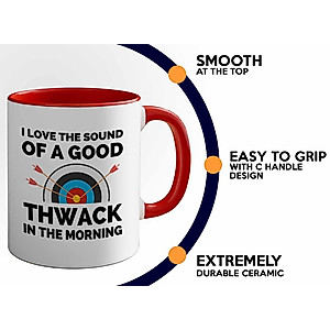 Archery 2Tone Red Mug 11oz - Thwack in the morning - Archery Shot Trainer Crossbow Compound Bow Hunting Arrow