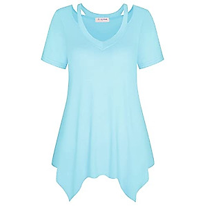 Bulotus Plus Size Tops for Women Casual Summer, V Neck Tops for Women Casual Summer Tunic Tops for Leggings for Women, Light Blue, XXX-Large