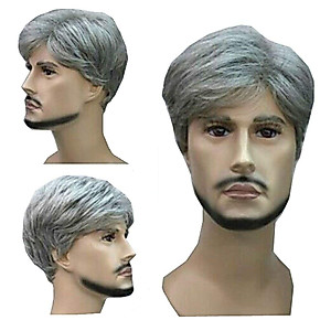 KOLIGHT Hot Fashion Short Curly Gray Gloomy Flaxen Men Wigs Natural Looking Synthetic Hair Wig