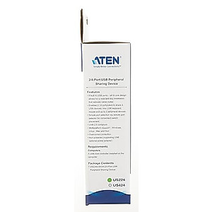 ATEN US224 2 x 4 USB 2.0 Peripheral Sharing USB Switch 2 Computers Share 4 Devices Simple Remote Port Selector Included Supports Optional USB Power Adapter - Windows Mac Linux