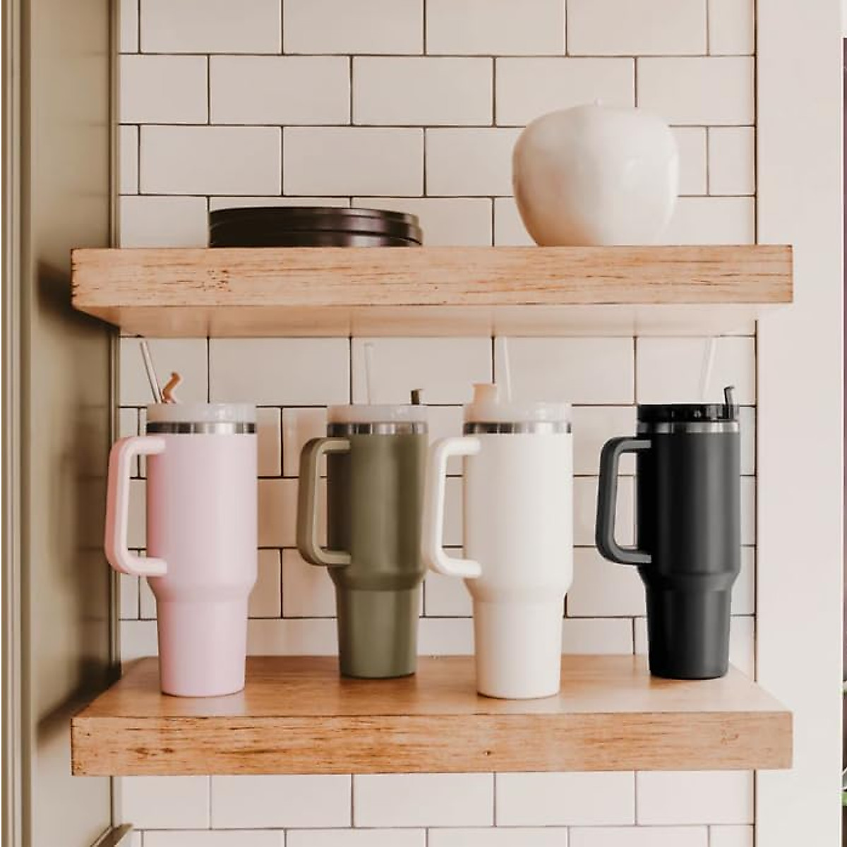 Sweet Water Decor 40 Oz Tumbler with Lid and Straw - Sage Green Insulated Tumblers for Hot & Cold Drinks - Coffee Tumbler with Narrow Base, Easy-Carry & Comfortable Grip Handle - Leak Proof Tumbler