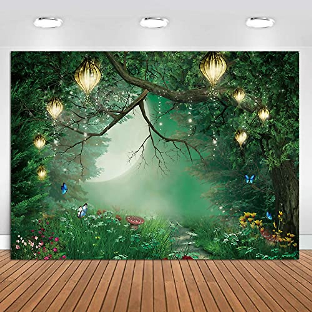 7x5ft Spring Enchanted Fairytale Forest Backdrop for Photography Mushroom Wonderland Photo Background for Newborn Baby Shower Photoshoot Children Birthday Party Decorations Banner