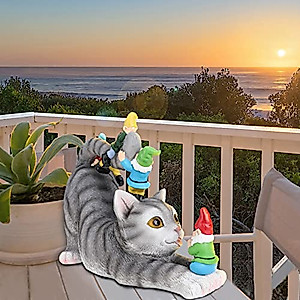 Ovewios Garden Gnome Statue Outdoor Decor - Cat Garden Gnome Statues Yard Art for Home Indoor Outdoor Patio Lawn Cat Gifts