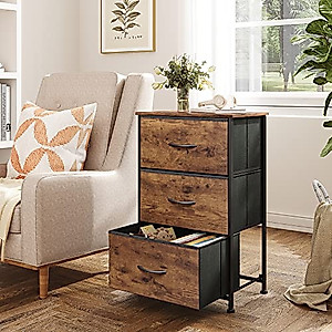 WLIVE Dresser with 3 Drawers, Fabric Nightstand, Organizer Unit, Storage Dresser for Bedroom, Hallway, Entryway, Closets, Sturdy Steel Frame, Wood Top, Easy Pull Handle, Rustic Brown Wood Grain Print