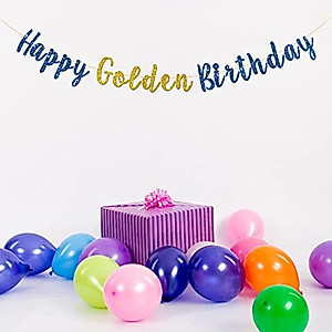 Talorine Happy Golden Birthday Banner, Happy Birthday Party Decor, 21st, 25th, 30th, 40th 50th 60th Birthday Party Decorations (Blue & Gold Glitter)