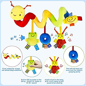 FPVERA Carseat Toys for Infants 0-6 Months Spiral Stroller Toys Newborn Toys, Plush Hanging Baby Rattle Sensory Toys 0-6 Months for Crib Mobile Bassinet for 0 3 6 9 12 Boys Girls Ideal Gifts