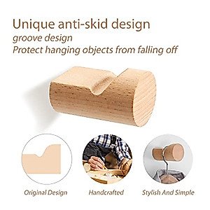 HOURUNTAIL 8 Pack Wood Wall Hooks,Coat Hooks Wall Mounted Rustic Wooden Hooks Heavy Duty Robe Hook Hat Rack Hooks for Hanging Bathroom Towels Clothes Hanger (Wood 8PCS)