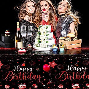 Tudomro 3 Pcs Happy Birthday Tablecloths Happy Birthday Party Decorations Plastic Table Cover Rectangular Cloths for Women Men Baby Shower Party Supplies, 108 x 54 Inch (Black Red)