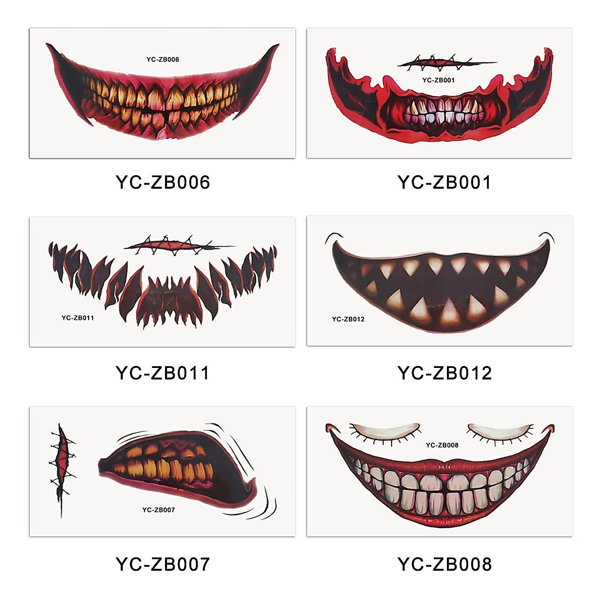 12 Sheets Halloween Prank Makeup Temporary Tattoo Clown Tattoo Stickers Halloween Joker Tattoos Clown Horror Big Mouth Tattoo Stickers for Kids Adult Halloween Cosplay Party Decorations