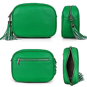befen Small Camera Crossbody Bags for Women, Leather Cell Phone Cross Body Purse and Handbags for Travel (Medium Kelly Green)