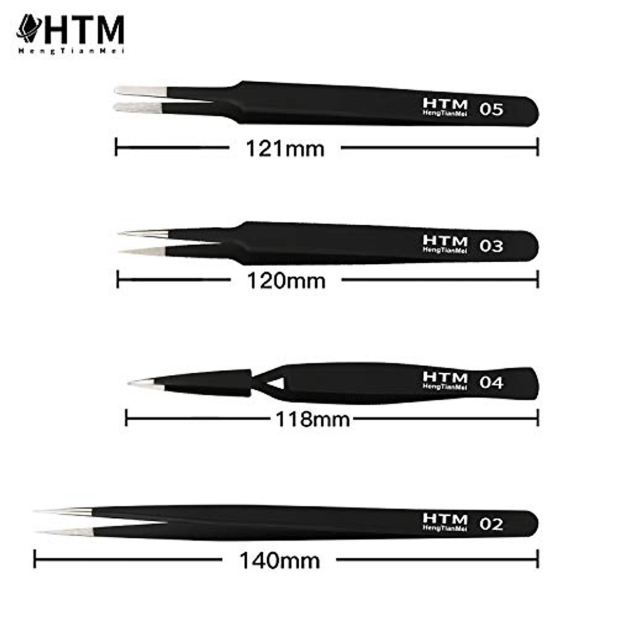 10PCS Precision Tweezers Set, HengTianMei ESD Anti-Static Stainless Steel Tweezers Kit Curved Tweezers for Craft, Jewelry, Electronics, Laboratory Work