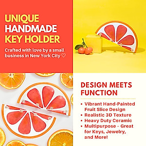 Jubi Key Holder Wall Mount, 3D Blood Orange Slice Design – Decorative Hooks for Hanging, Modern Entryway Wall Decor, Aesthetic Jewelry Organizer – Unique Gifts Heavy Duty Ceramic Hand-Painted