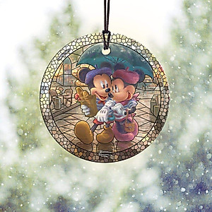 Trend Setters Disney – Mickey and Minnie in Paris – Artwork by Thomas Kinkade Studios – 3.5” Starfire Prints Hanging Glass Print Accessory - Ideal for Gifting and Collecting