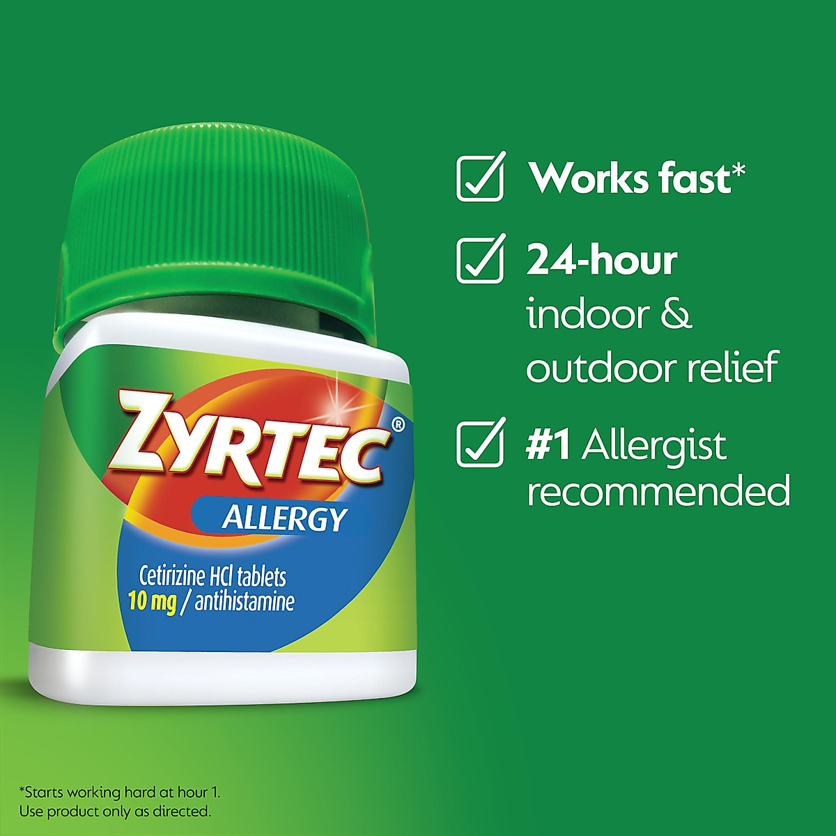 Zyrtec 24 Hour Allergy Relief Tablets, Indoor & Outdoor Allergy Medicine with 10 mg Cetirizine HCl per Antihistamine Tablet, Relief of Allergies, 60 ct