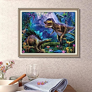 VeGuude Diamond Painting Kits for Adults -Dinosaur World DIY 5D Diamond Art Kits Full Drill Diamond Dots Paintings with Diamonds Gem Art and Crafts Home Decor 12x16inch