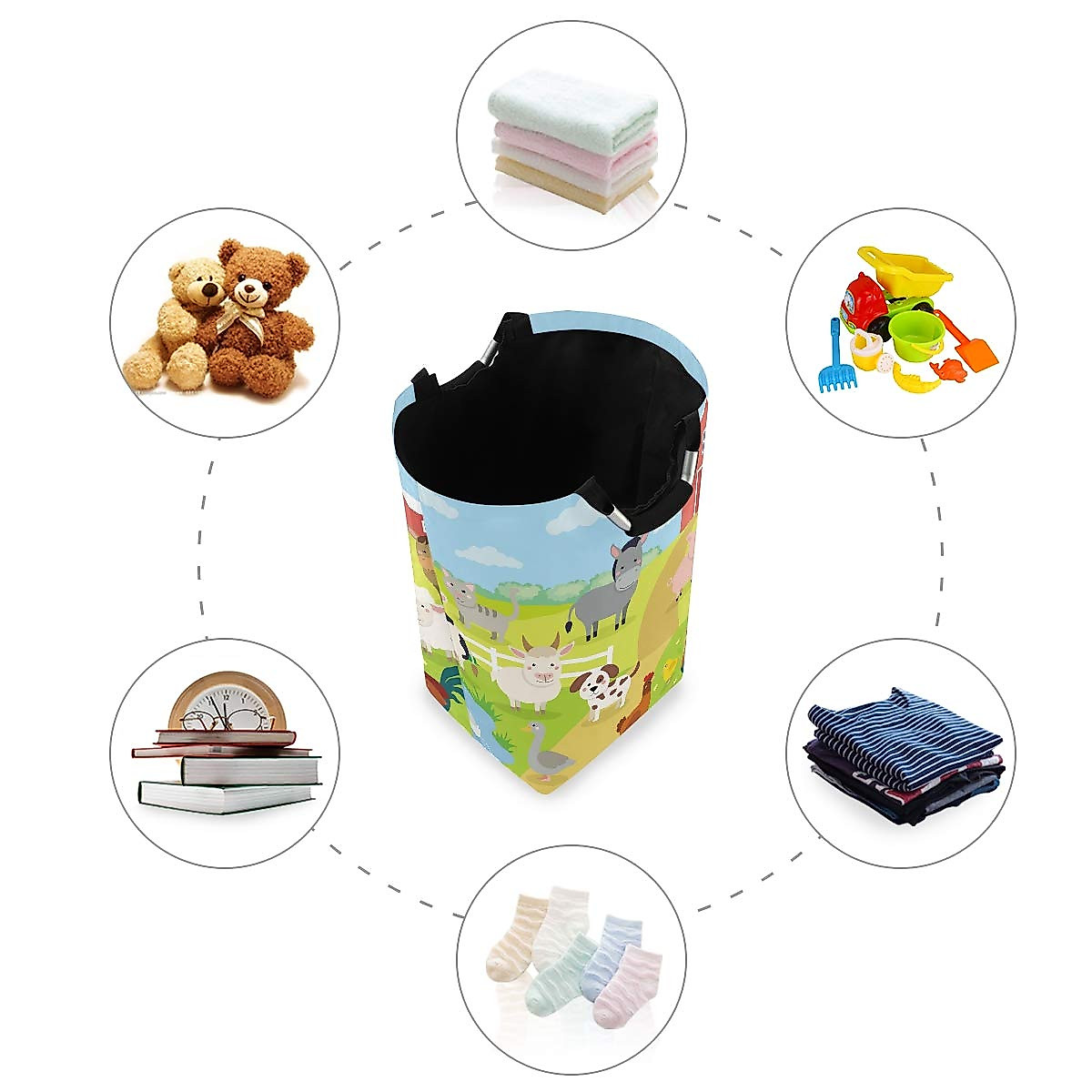 senya Farm Animals Large Laundry Basket Shopping Bag, Collapsible Fabric Laundry Hamper, Foldable Clothes Bag, Folding Washing Bin (e5)