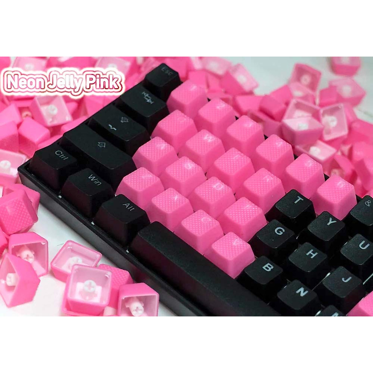 Tai-Hao Rubber Gaming Backlit Keycaps Set - 22 Keys for Cherry MX Mechanical Keyboards Compatible OEM Include Key Puller (Neon Jelly Pink)