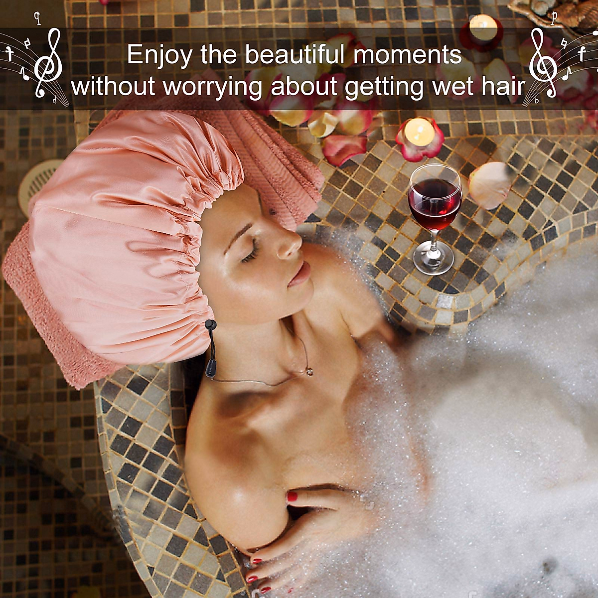 Shower Cap For Women Men 3PCS Shower Caps For Women Waterproof Extra Large Shower Cap Big Lined Rbersea Jumbo Reusable Shower Cap Long Hair Bonnet Set For Kids With Black Gold Pink Bath Cap Adjustable