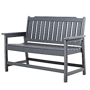 VOQNIS Outdoor Porch Bench, HDPE All-Weather Corrosion Resistant Material for Patio Deck, Garden (Grey)