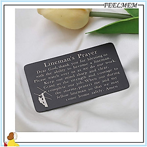 FEELMEM Lineman Gift Lineman Prayer Wallet Insert Gifts for Him Husband Dad Uncle Electric Cable Lineman Be Safe Gift(black)