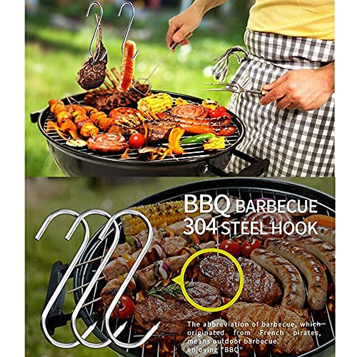 Alysontech 3.9'' Meat Hooks,10Pcs Stainless Steel Butcher Hook,Meat Processing for Smoker Chicken Hunting Ribs Fish Beef Poultry Hanging Drying Grill Hook Tool