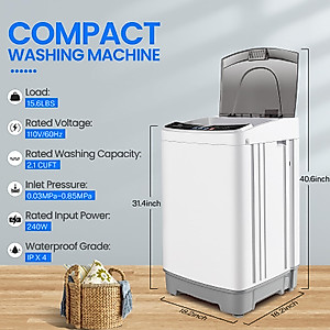 Nictemaw Portable Washing Machine 15.6 Lbs Capacity Portable Washer with Drain Pump, 2.1 Cu.ft Compact Laundry Washer with LED Display, 10 Programs & 8 Water Levels, Ideal for Home, Apartment, RV