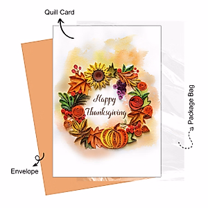 QUILLCRAFT Thanksgiving Colorful Greeting Card, Happy Thanks Giving, Fall Autumn Artful Watercolor Card, Quilling Quilled Card for Thanksgiving for Men and Women, Him and Her (Thanks Giving)
