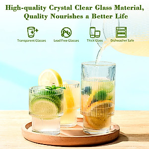 ISMASOAN Ribbed Glassware Set of 12, Glass Cups 12 oz and 7 oz, Ribbed Glasses, Fluted Glassware, Ribbed Drinking Glasses, Drinking Glasses, Ripple Glassware, Mixed Drinkware Sets