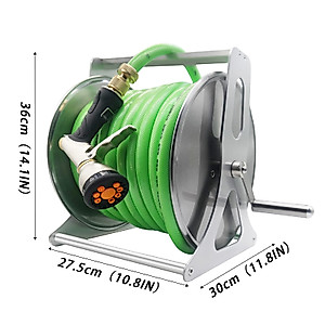 cestzwx Garden Hose Reel, 3/4 Inch x 82 ft + 6 ft Wall Mount Hose Reel, 9 Patterns Hose Nozzle, Heavy Duty Stainless Steel Hose Reel，for Garden Watering