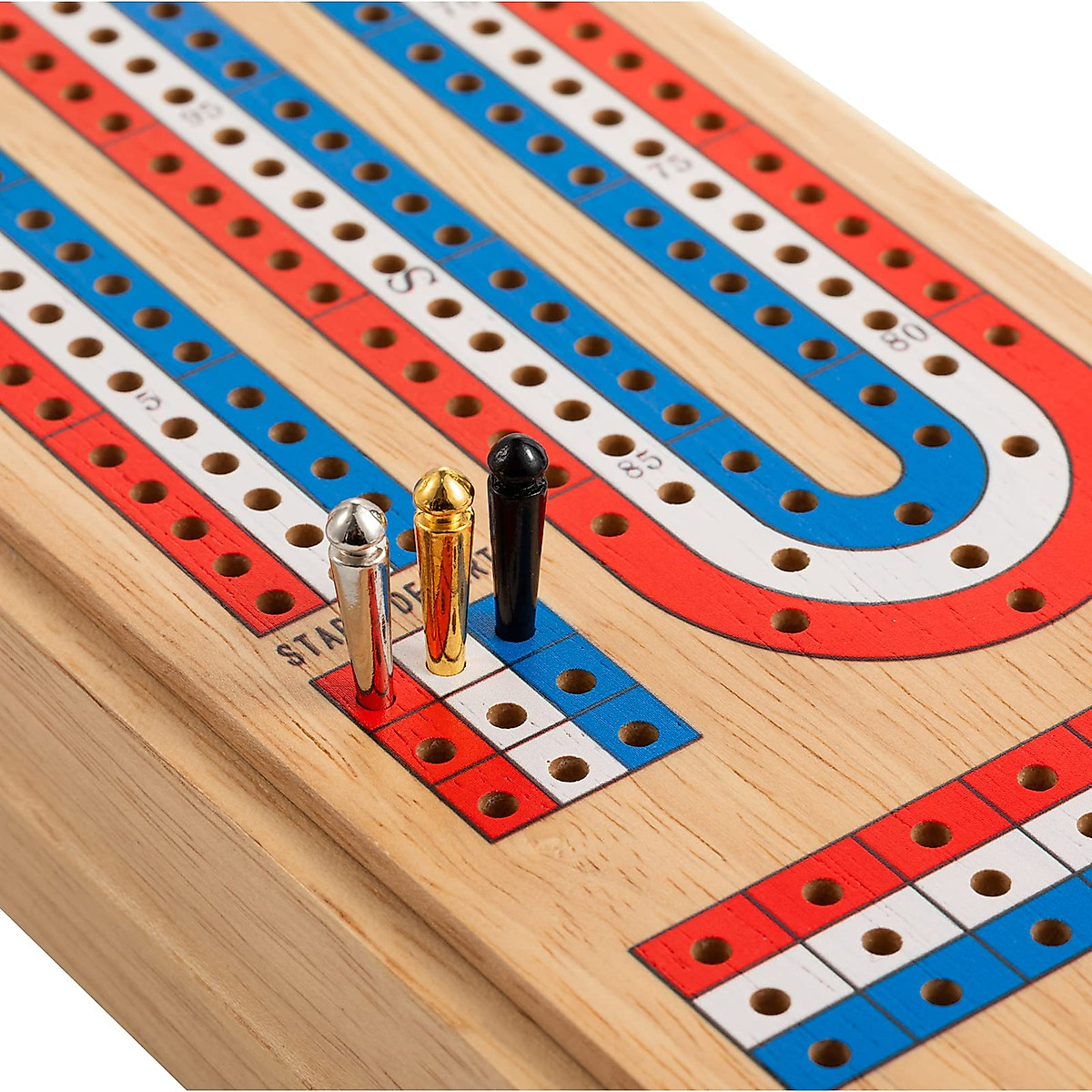 Ceebyfa Cribbage Board Game Set with Large Storage Area, Solid Wood 3 Track Cribbage Board, 9 Metal Pegs, 2 Playing Cards and Instruction. Portable Travel Board Game for All Ages.