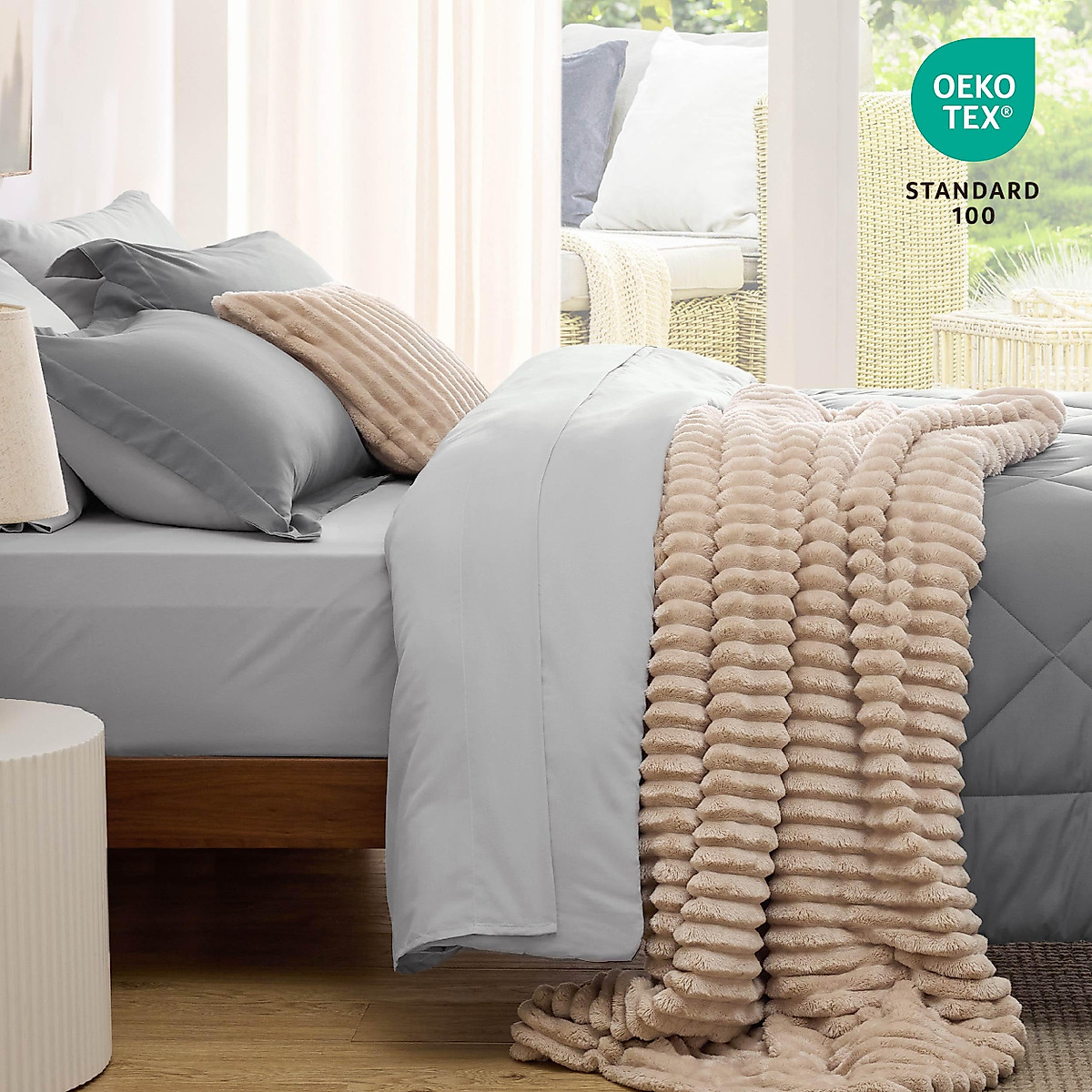 Bedsure Full Size Comforter Set - 7 Pieces Reversible Grey Bedding, Full Size Bed Set for All Seasons, Bed in a Bag with Down Alternative Comforter, Sheets, Pillowcases & Shams