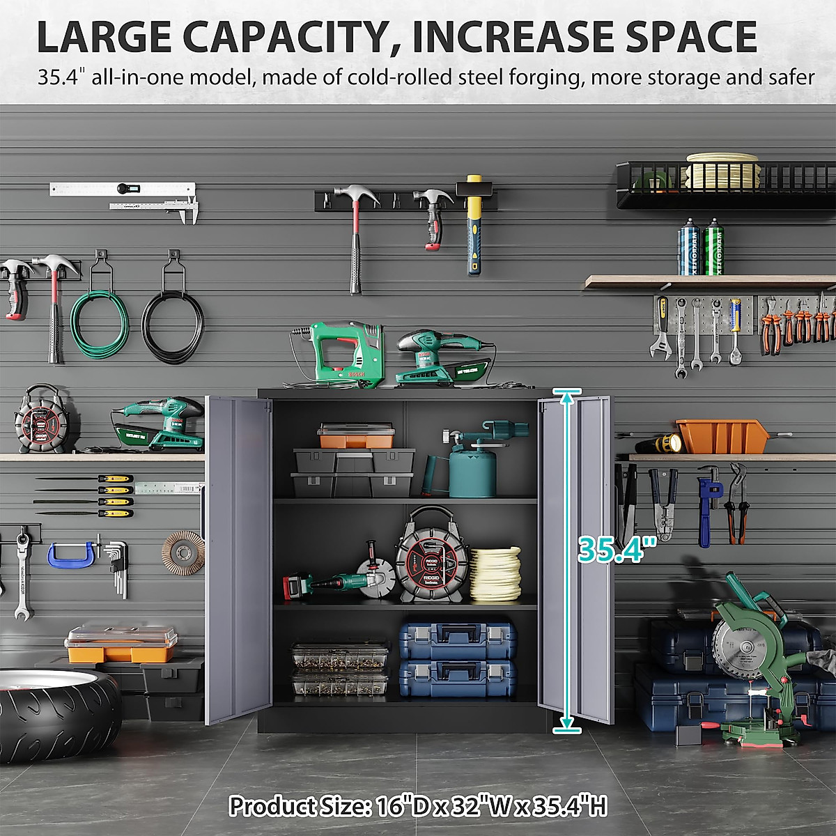 SISESOL Storage Cabinet with Doors and Shelves,Metal Storage Cabinet with Locking Doors,Small Metal Cabinets with Lock,Gray Garage Cupboard for Home Office,Garage,Shop