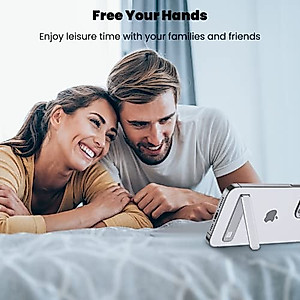 ICHECKEY Ultra-Thin Kickstand for Cell Phone. Reinforced Drop Protection, 2 Pack Adjustable Angle Orizontal/Vertical Desk Stand Holder Accessories for All Smartphone, iPad, Tablet [4.7-10.8''] -Silver