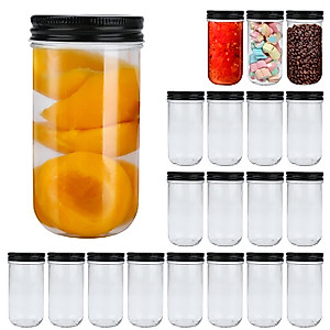 QAPPDA 12 Ounce Mason Jars,Clear Regular Mouth Glass Jars with Black Lids Set of 20,350ml Canning Jars Kitchen Storage Jars for Spice,Honey,Jam,Wedding Favor