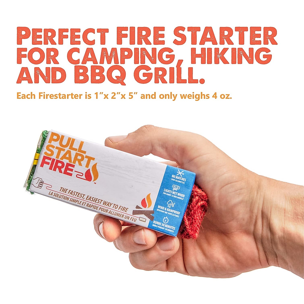 Pull Start Fire Pull String Firestarter | No Matches Required, Fire Starts in Seconds | for Campfires, Grill, Fireplace, BBQ | Lights Wet Wood, Easy to Use, Food Safe and Weather Resistant | 6 Pack