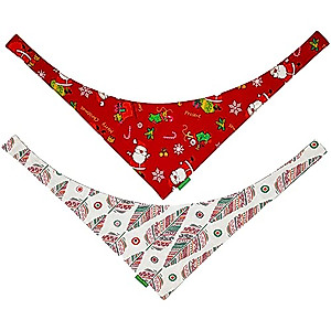 Dog Bandanas, 2 Pack Christmas & Florals Set Triangle Reversible Dog Pet Scarfs Cotton Adjustable Fit Triangle Bibs Accessories, Multiple Sizes Offered for Small Medium Large Dogs.