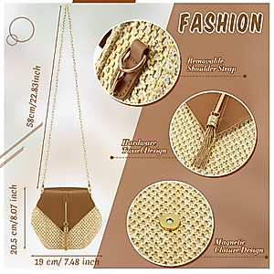 2 Pieces Straw Bag Straw Purse for Women Cute Crossbody Shoulder Bag Boho Woven Summer Vacation Beach Purse Hex Shape Straw Rattan PU Handbag Clutch (White, Brown)