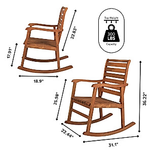 JONATHAN Y RCK101A Carey Modern Slat-Back 300-Lbs Support Acacia Wood Patio Outdoor Rocking Chair for Garden, Lawn, Backyard, Pool, Deck, Beach, Firepit, Teak