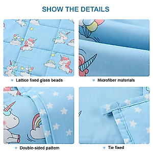 Alomidds Weighted Blanket 10lbs 41"x60", Cooling Weighted Blanket with Premium Glass, Comfort Heavy Blanket, Pink Unicorn