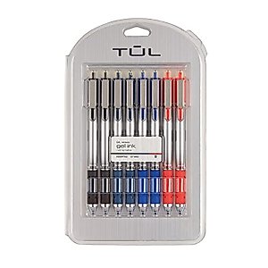 TUL Retractable Gel Pens, Bullet Point, 0.7 mm, Gray Barrel, Assorted Standard Ink Colors, Pack Of 8