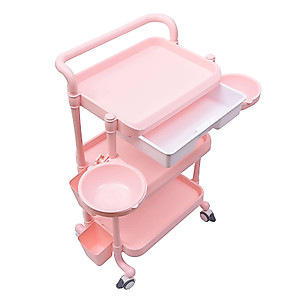 3 Tier Rolling Salon Trolley Stand Be-au-ty S-P-A Storage Organizer Stand Mobile Service Cart Storage Tray for Equipment Hair Salon Tool Rack, 330lbs Loading,18.9x13x33.3in (Pink)
