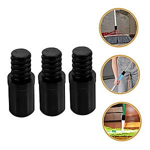 HONMEET 3pcs Mop Head Whisk Broom Tips for Extension Pole Broom Handle Threaded Tip Broom Repairing Tip Push Broom Handle Tip for Telescopic Pole Tips for Telescopic Pole Plastic Black