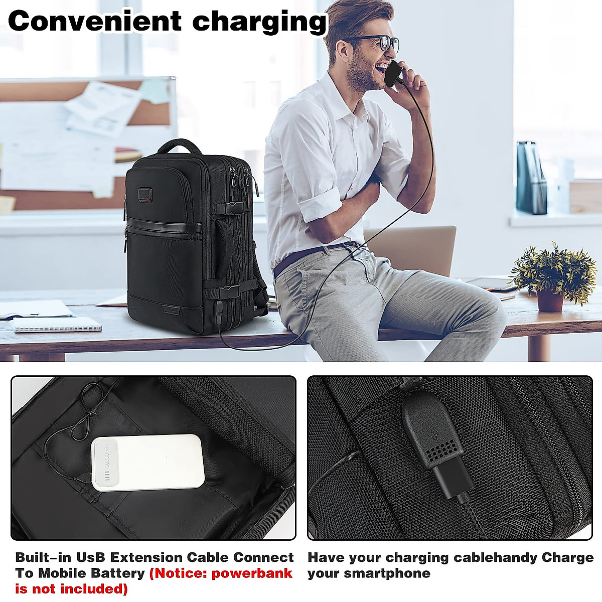 Z-MGKISS Carry On Backpack, Travel Laptop Backpack 15.6 Inch, Waterproof Flight Approved Backpack Business Luggage Suitcase Expandable Weekender Backpack with USB Port College Gifts for Men Women