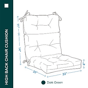 YOOZEKU Outdoor/Indoor High Back Chair Cushion,Waterproof All-Weather Stuffed High Rebound Foam Adirondack Chair Cushion,Seat/Back Chair Cushion for Outdoor Furniture,Dark Green