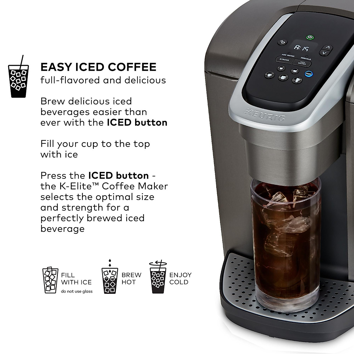 Keurig K-Elite Coffee Maker, Single Serve K-Cup Pod Coffee Brewer, With Iced Coffee Capability, Brushed Slate